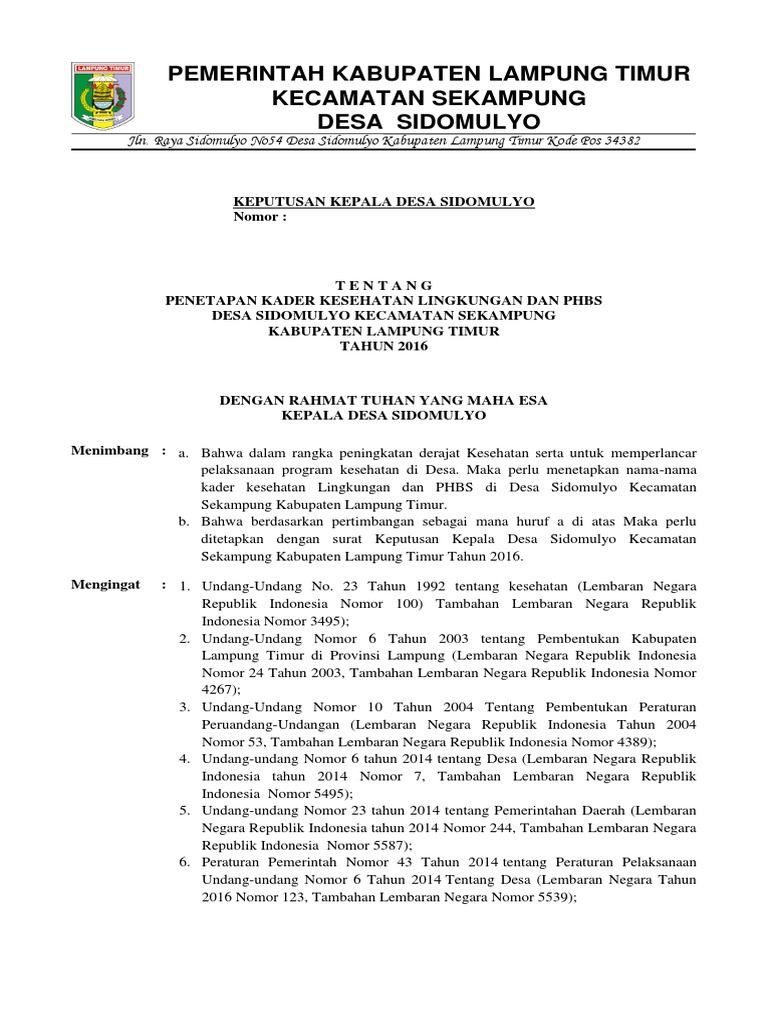 SK Kesehatan Dan Phbs | PDF