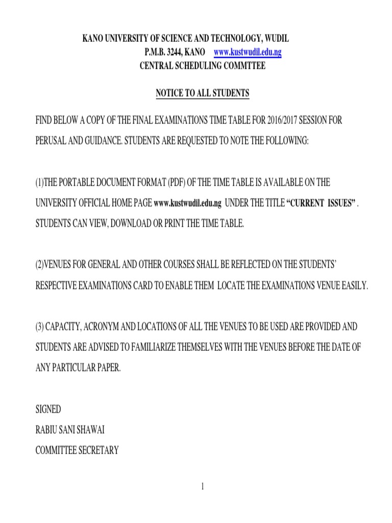 Instruction - To - Students - On - Time - Table PDF | PDF