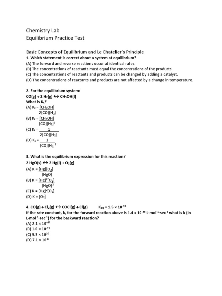 Chemistry - Equilibria Practice Test | PDF | Ph | Titration