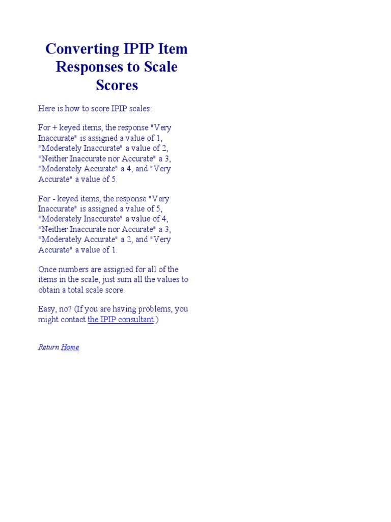 How To Score Ipip Item Responses And Convert To Scale Scores Pdf