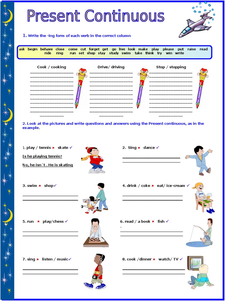 Present Continuous Worksheet | PDF | Leisure