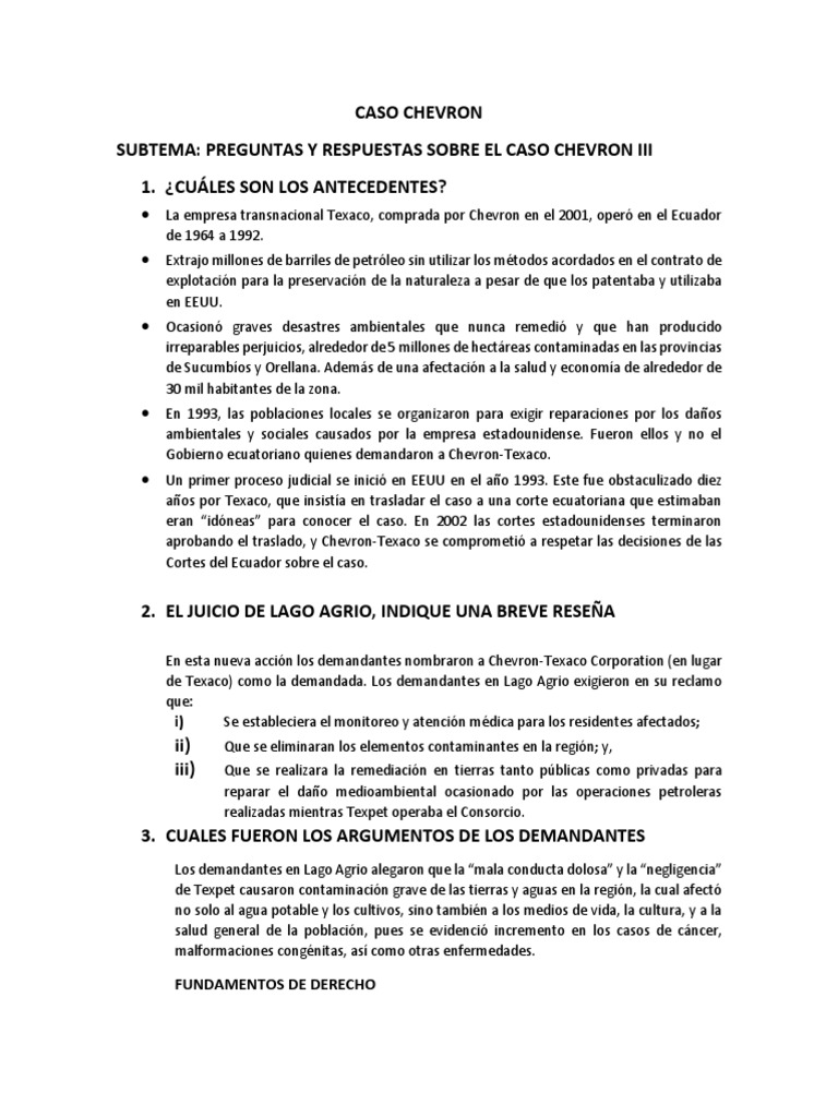 Preguntas sobre el Caso Chevron en Ecuador | PDF | Ecuador | Gobierno ...