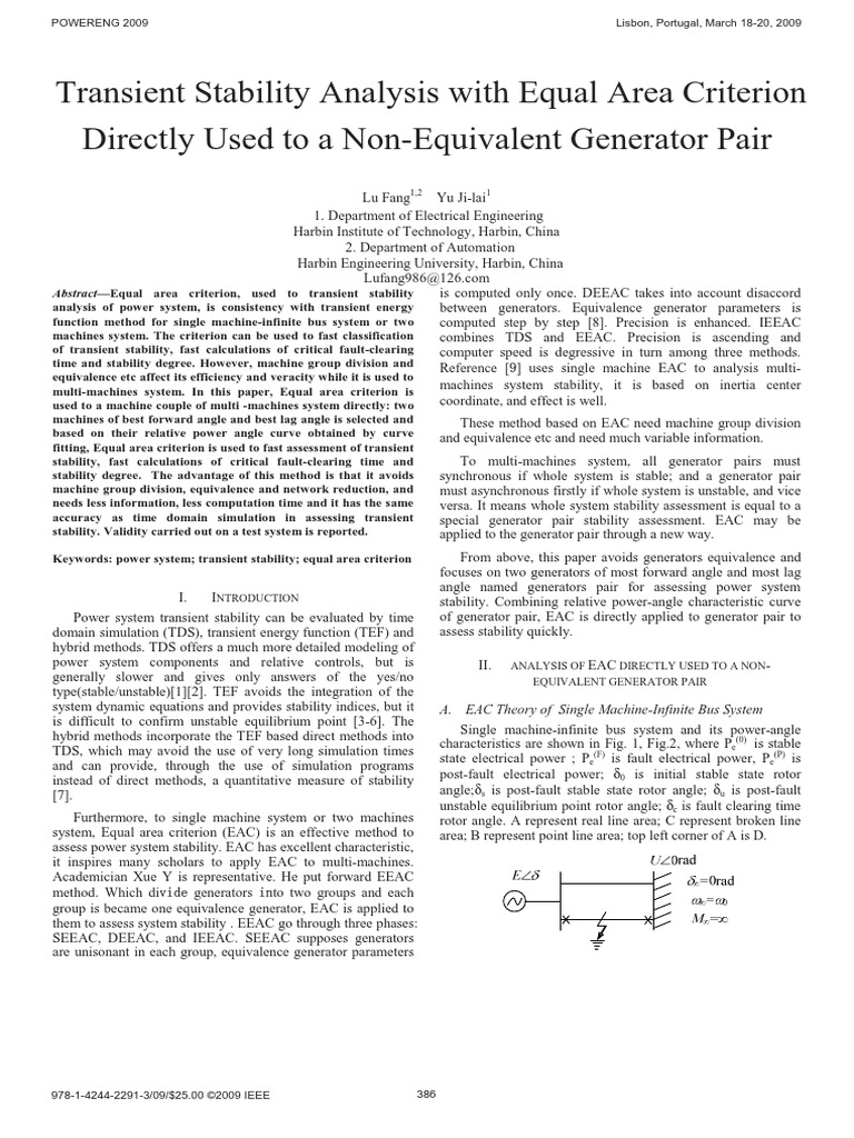 Transient Stability Analysis With Equal Area Criterion | PDF ...