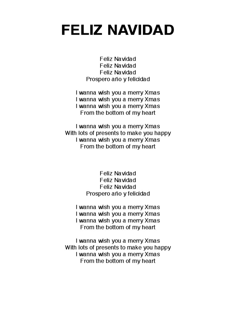 Letra de Feliz Navidad en Español | PDF | Cocina, comidas y vino ...