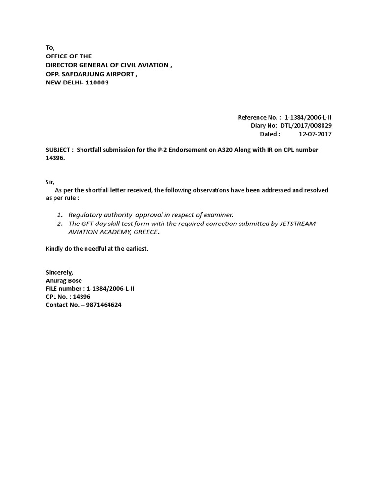 Shortfall Letter | PDF