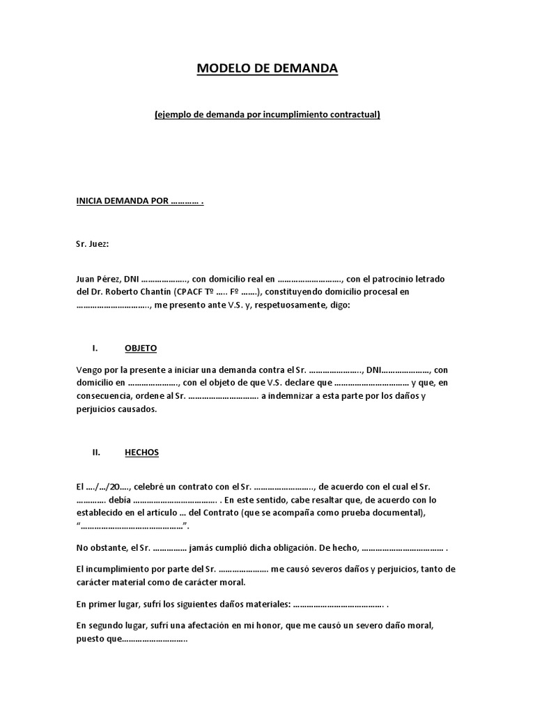 Modelo de Demanda Argentina | Demanda judicial | Virtud
