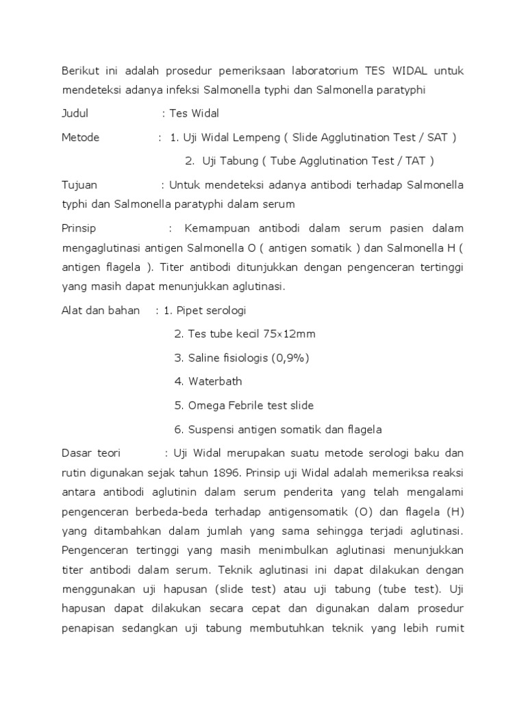 Prinsip Widal Tubex | PDF
