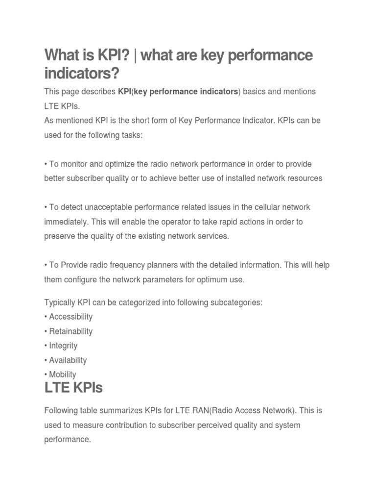 Kpi Pdf Lte Telecommunication Performance Indicator