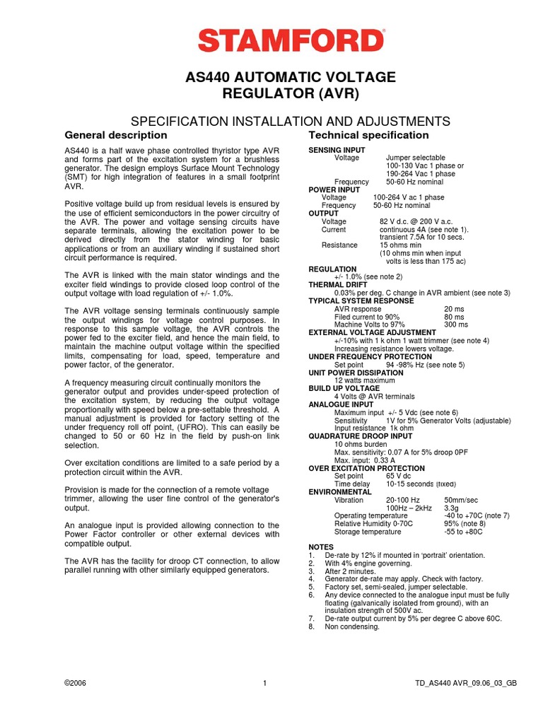 Stamford-As440-Voltage Regulator PDF | PDF | Detector (Radio) | Amplifier