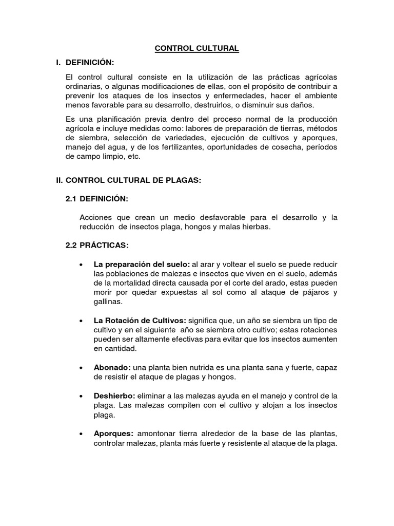 Control Cultural | PDF | Plaga (organismo) | Insectos