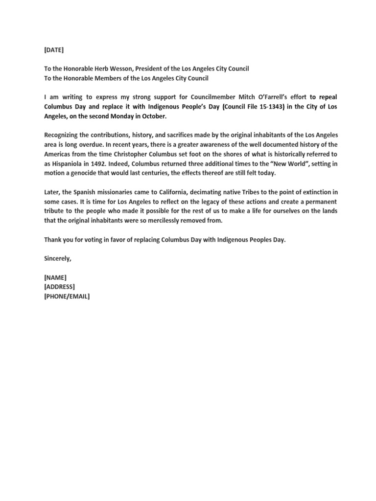 Indigenous Peoples Day Letter of Support | PDF