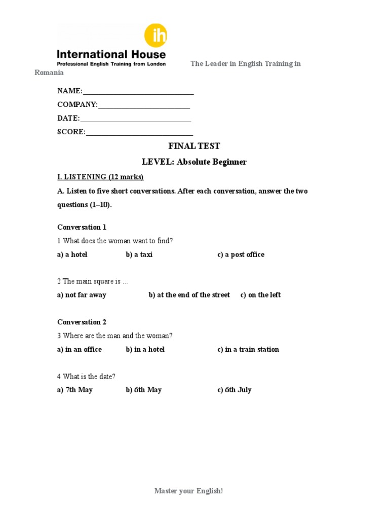 Cutting Edge STARTER Final Test | PDF | Paris | English Language