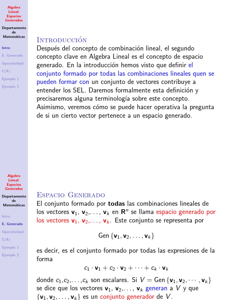 Espacios Generados en Álgebra Lineal | PDF | Espacio vectorial | Linealidad
