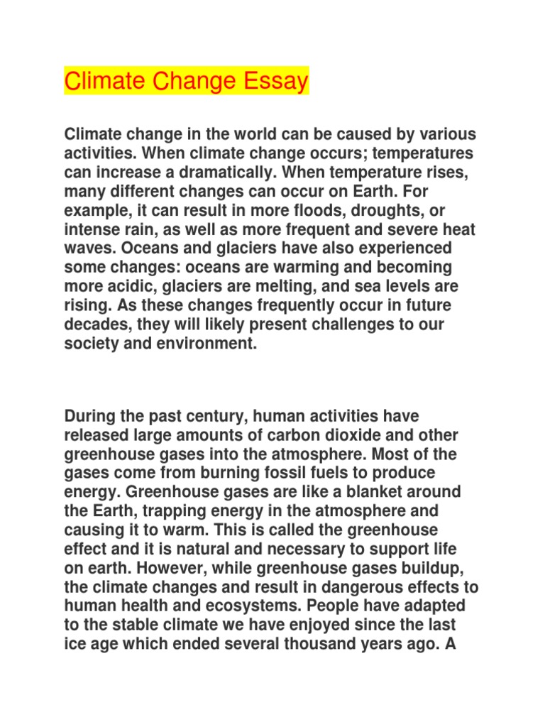 Climate Change Essay | PDF | Greenhouse Effect | Global Warming