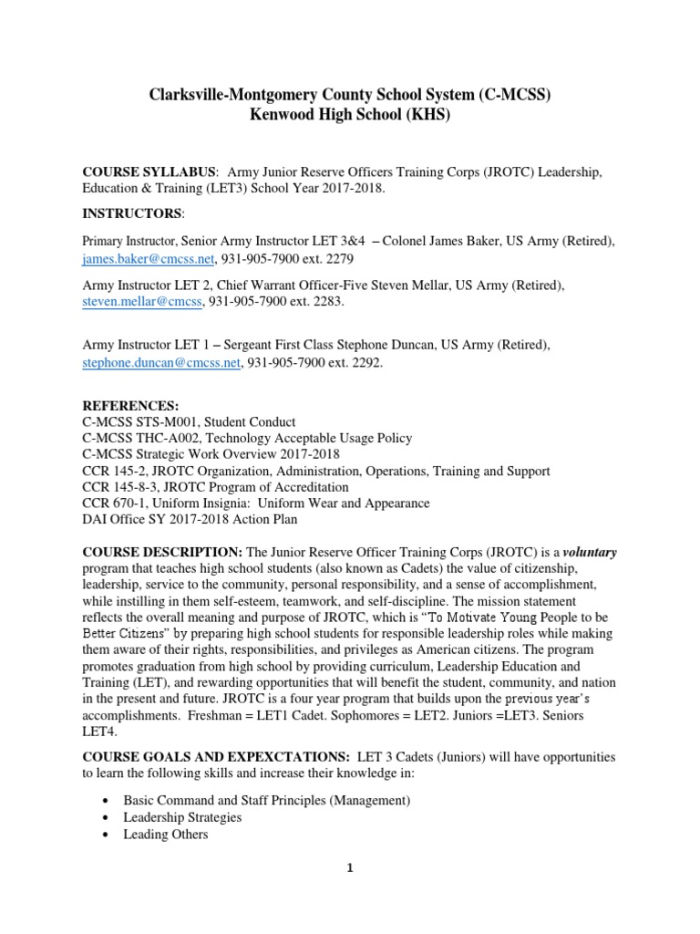 Jrotc Let 3 Syllabus 2017-18 Kenwood High School | PDF | Internet Forum ...