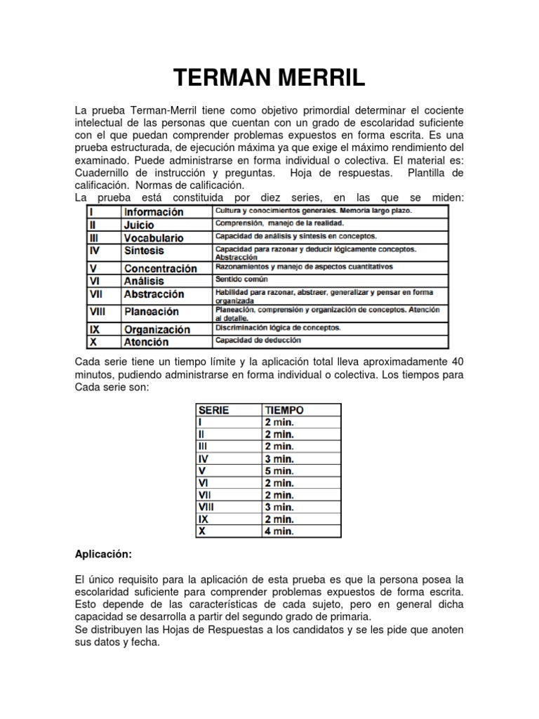Prueba Terman-Merril: Evaluación CI | PDF | Lectura (proceso) | Analogía