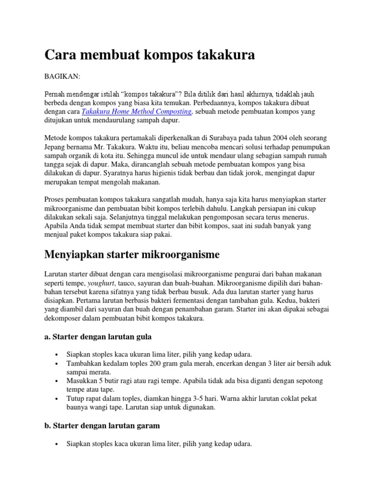 Cara Membuat Kompos Takakura | PDF