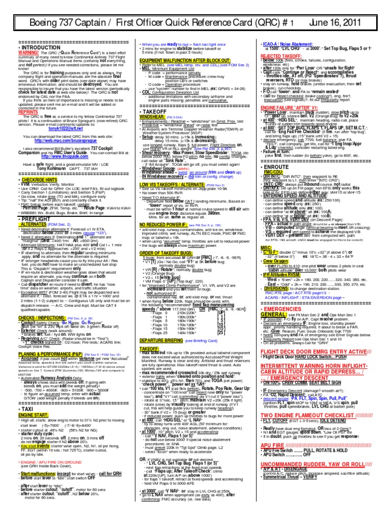Quic Reference Card 737 Pdf | Pdf | Takeoff | Aviation