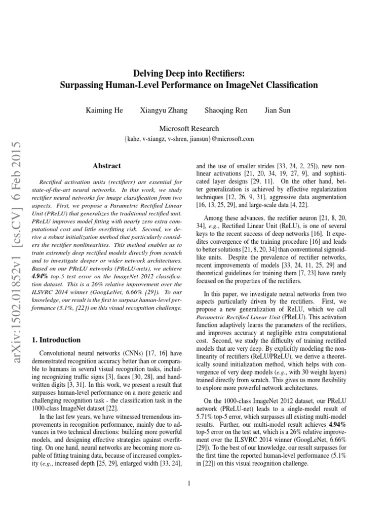 Delving Deep Into Rectifiers: Surpassing Human-Level Performance On ...