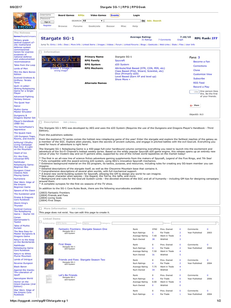 Stargate SG-1 - RPG - RPGGeek | PDF | Role Playing Games | D20 System