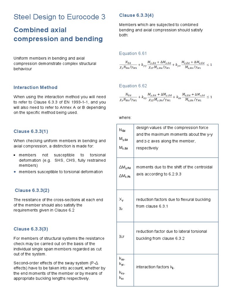 Steel Design To Eurocode 3: Combined Axial Compression and Bending | PDF