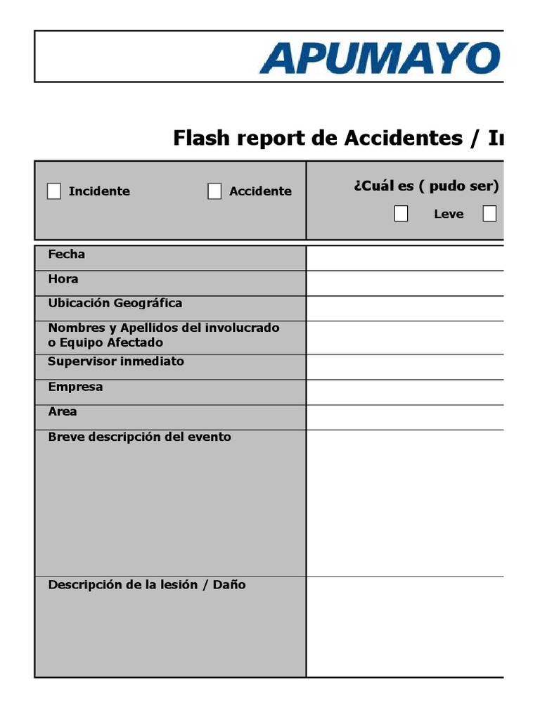 Formato Flash Report | PDF | Desastres y Accidentes | Accidente (general)
