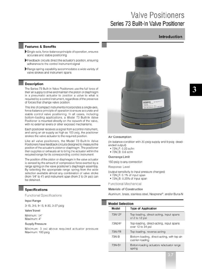 Valve Positioner Technical Data: Spring Table and Mounting Dimensions ...