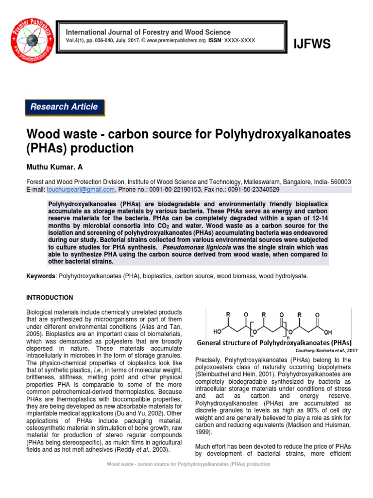 Wood Waste - Carbon Source For Polyhydroxyalkanoates (PHAs) Production ...