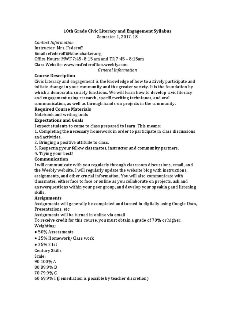 10th Syllabus | PDF | Homework | Syllabus