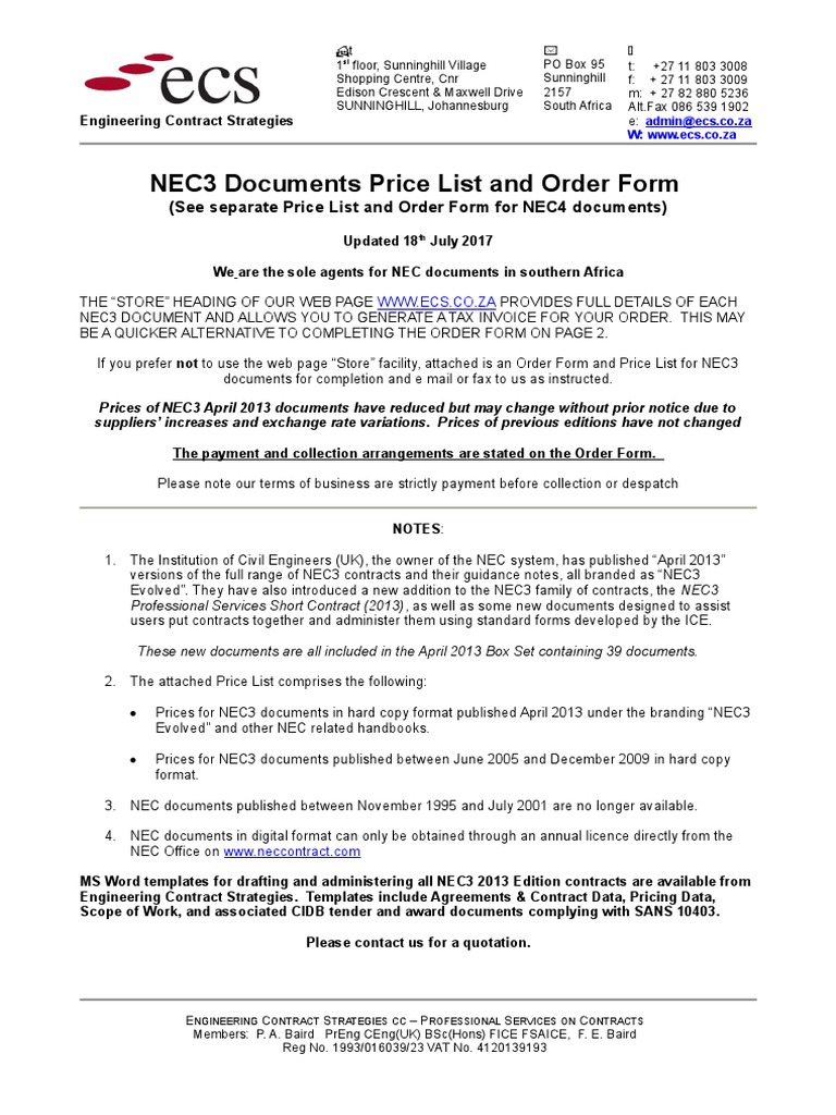 1707 NEC3 Price List | PDF | Mail | Engineering