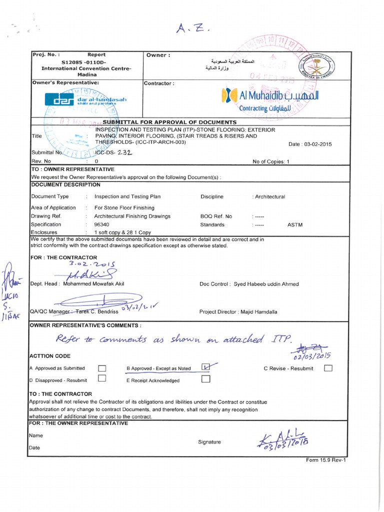 Inspection Test Plan (ITP) Stone Flooring | PDF