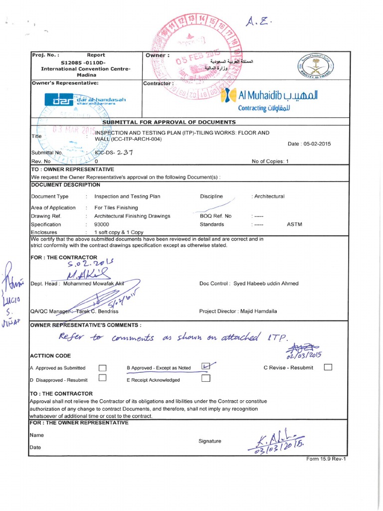 Inspection Test Plan (ITP) Tiling Works Floor & Wall | PDF