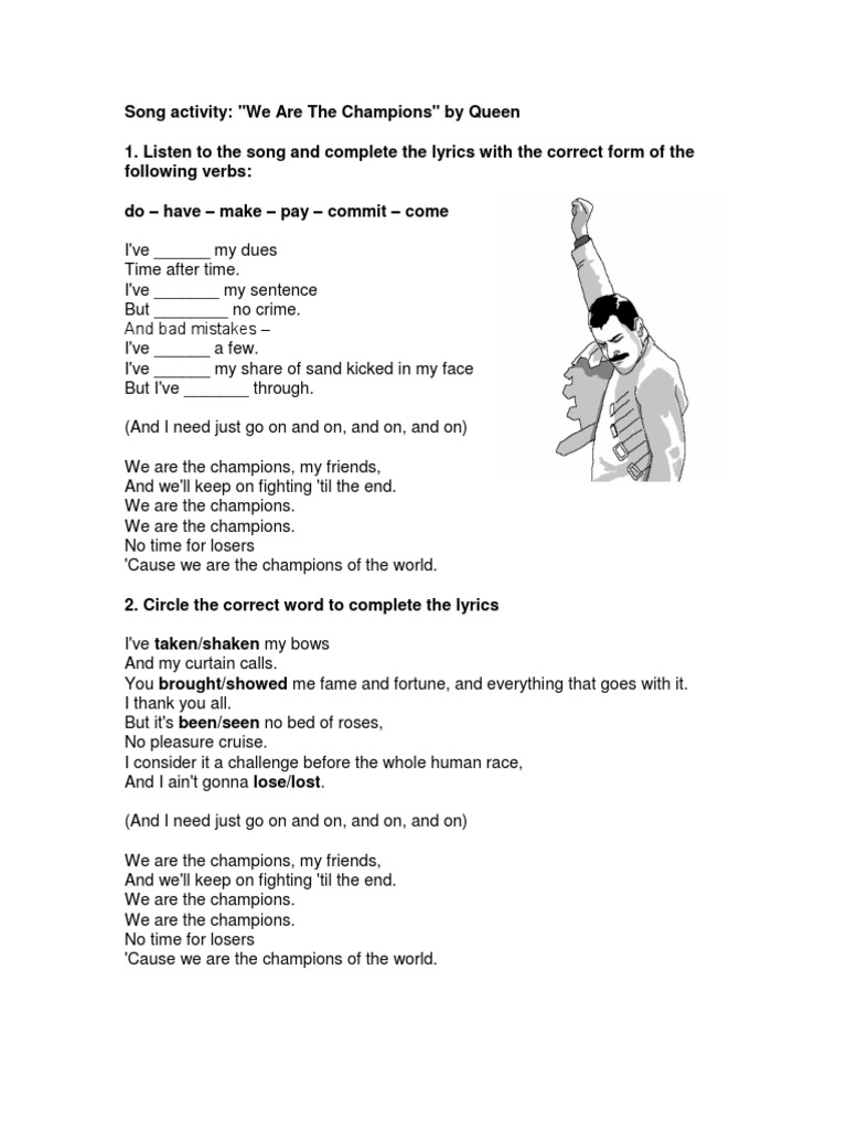 "We Are The Champions" Lyrics Activity | PDF
