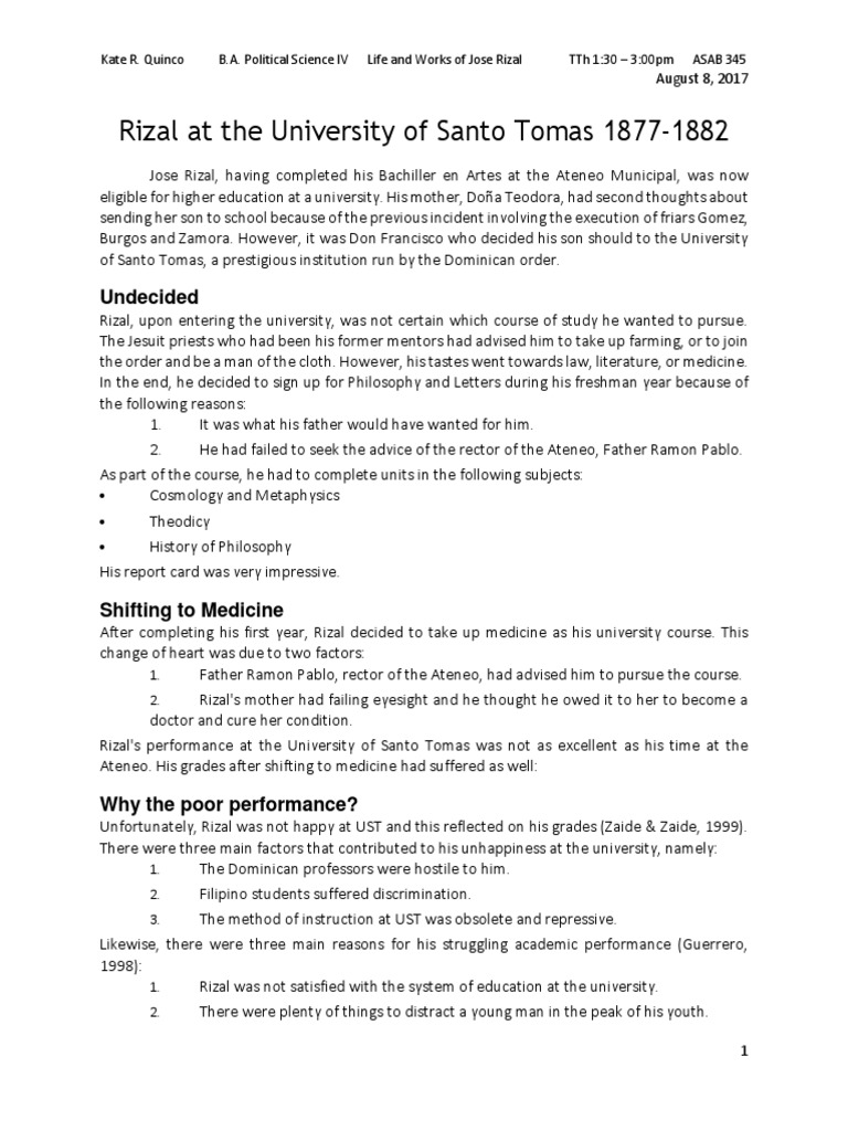 Rizal in UST | PDF | Miguel De Cervantes | Teaching And Learning