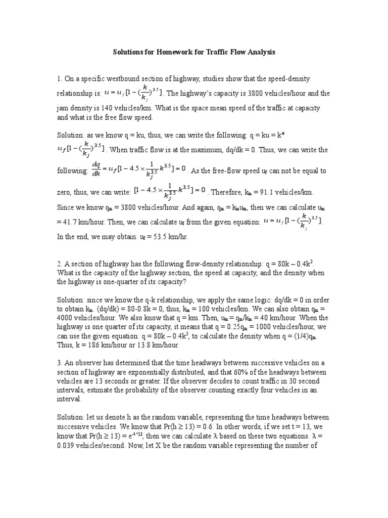 Solutions For Homework For Traffic Flow Analysis | PDF | Poisson Distribution | Teaching Mathematics