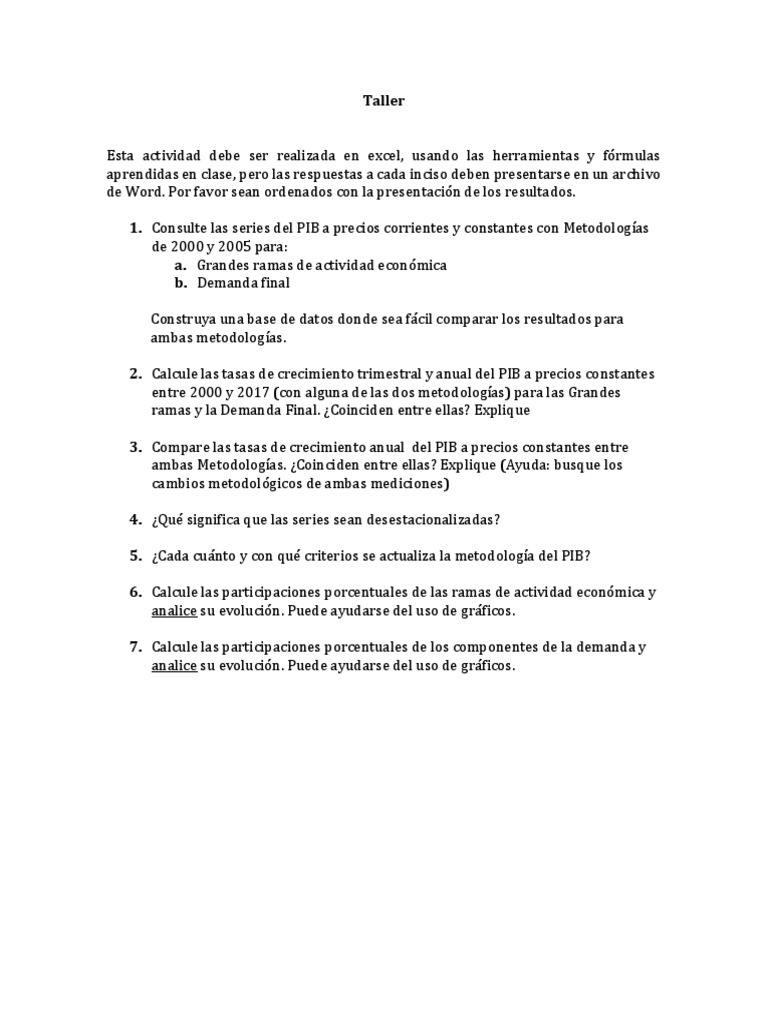 Taller PIB | PDF | Producto Interno Bruto | Exportaciones
