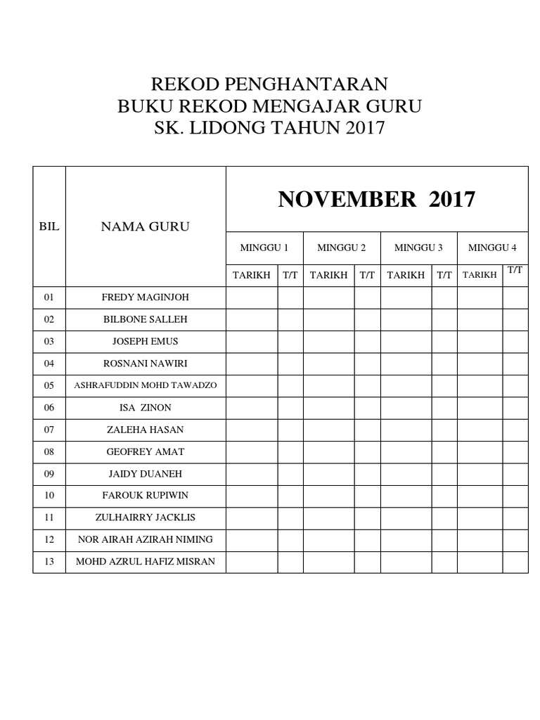 Rekod Penghantaran Buku Rekod | PDF