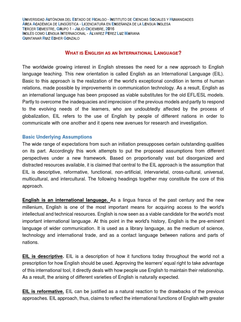 English As An International Language | PDF | English As A Second Or ...