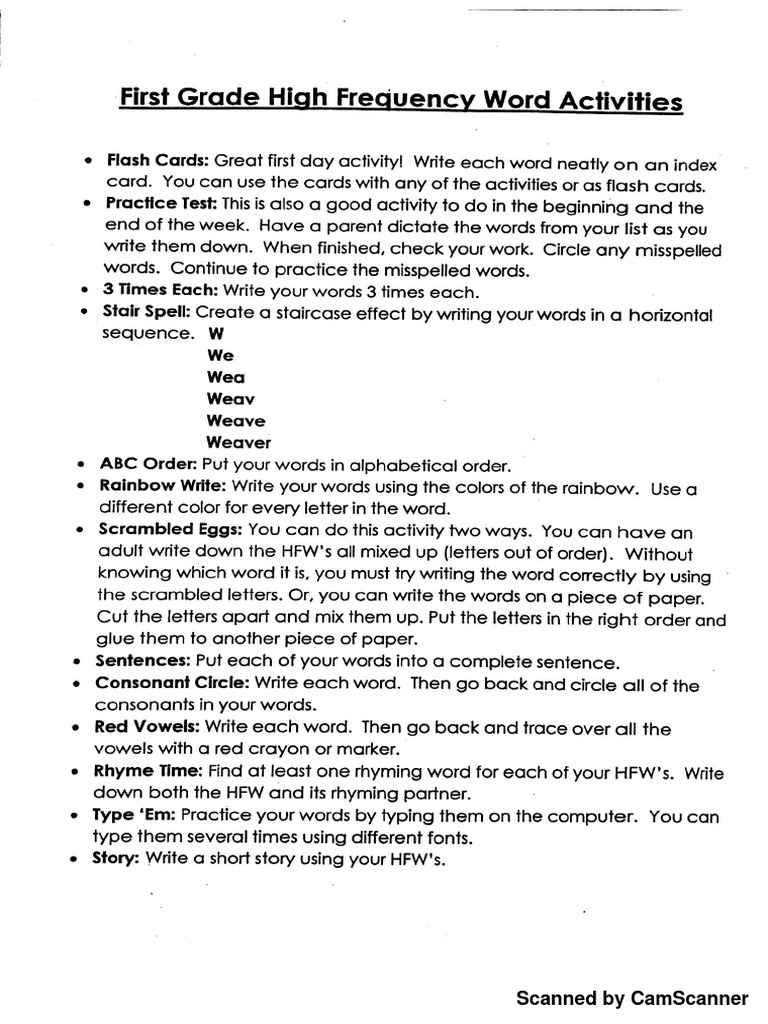 High Frequency Word Activities | PDF