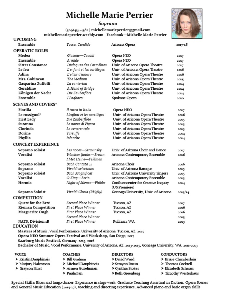 Resume 23 6 16 | PDF | Opera | Performing Arts