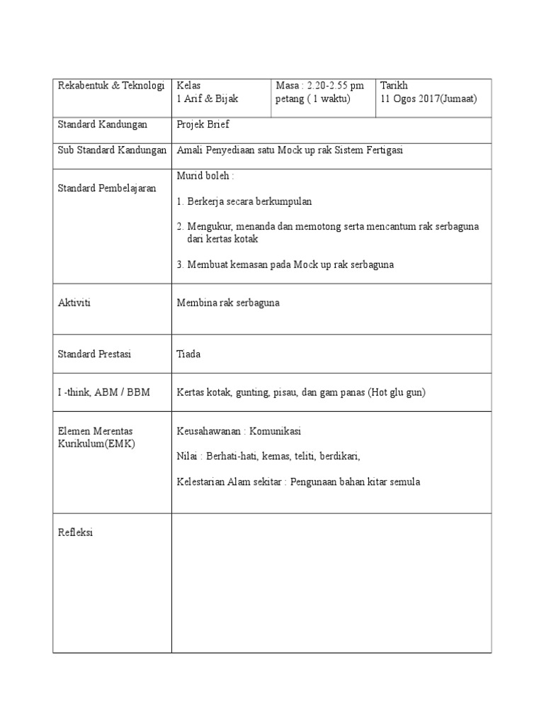 RPH 36 (11 Ogos 2017) Amali Mock Up Rak Sistem Fertigasi | PDF