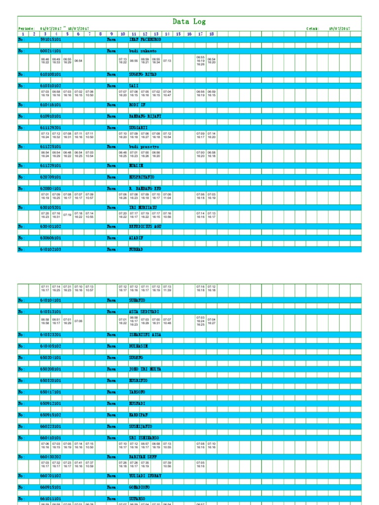 Contoh Data Absensi Fingerprint | PDF
