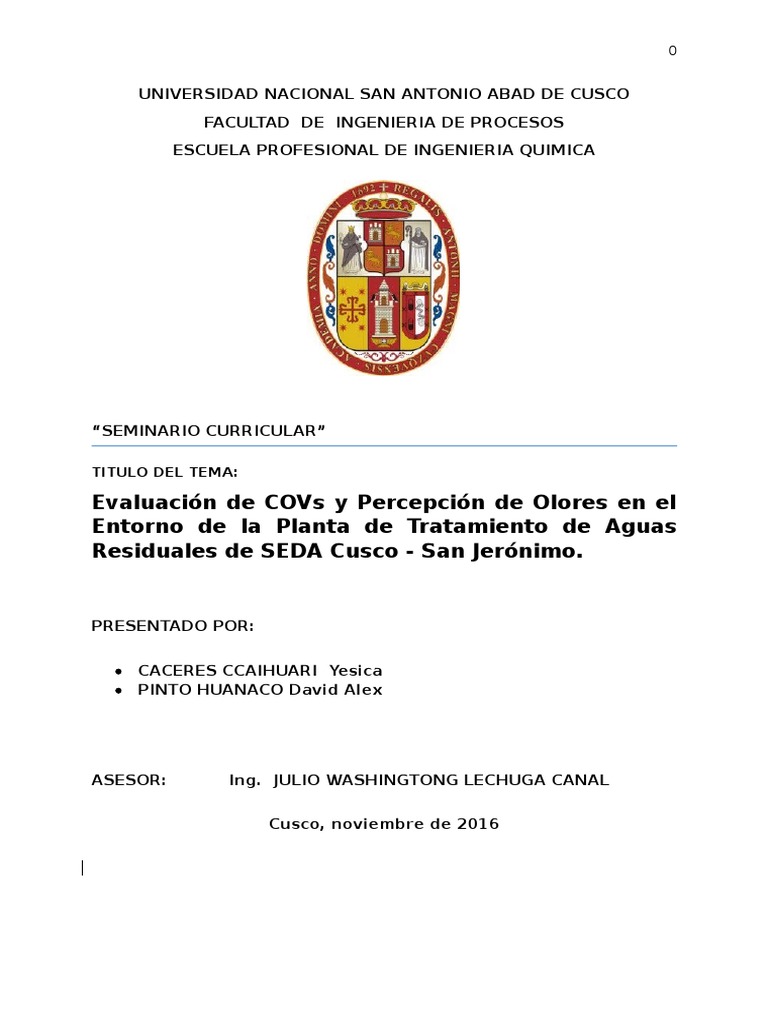 Evaluación de COVs y Olores en PTAR Cusco | PDF | Compuesto orgánico ...
