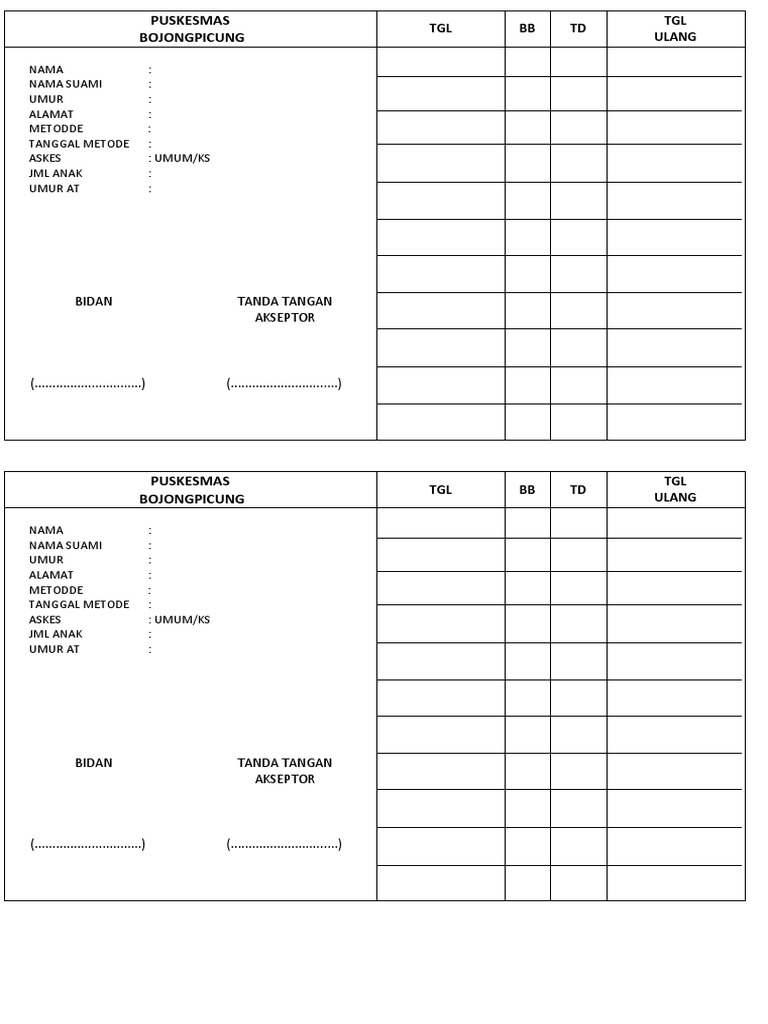 Format Kartu KB | PDF