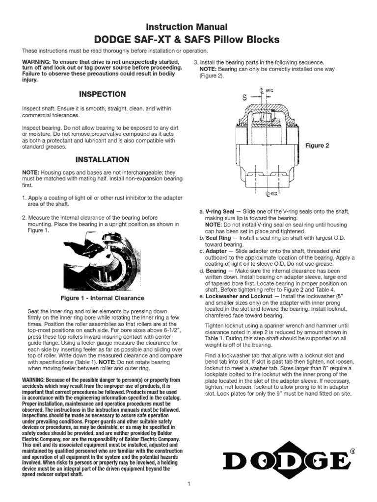 DODGE SAF-XT & SAFS Pillow Blocks: Instruction Manual | Download Free PDF | Bearing (Mechanical ...