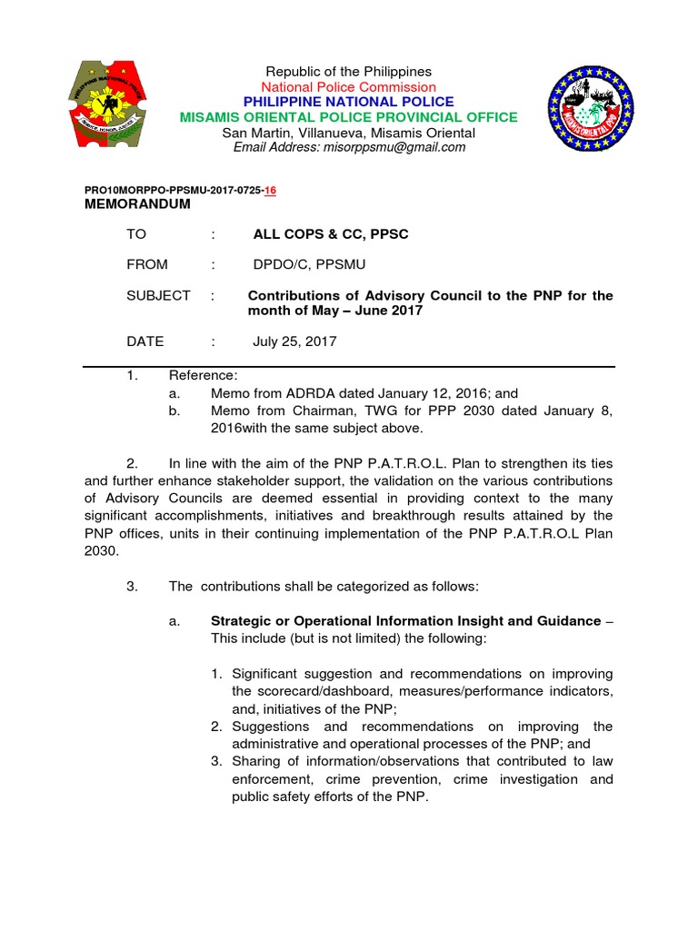 Contributions of Advisory Council To The PNP May - June '17 | PDF ...