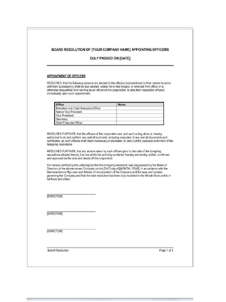 Board Resolution for Officer Appointments | PDF | Constitutional Law ...