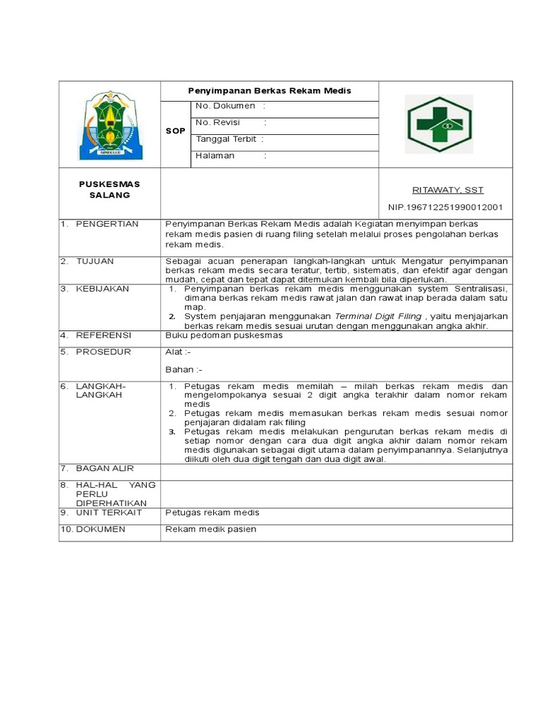 SOP Penyimpanan Rekam Medik | PDF | Kesehatan Holistik
