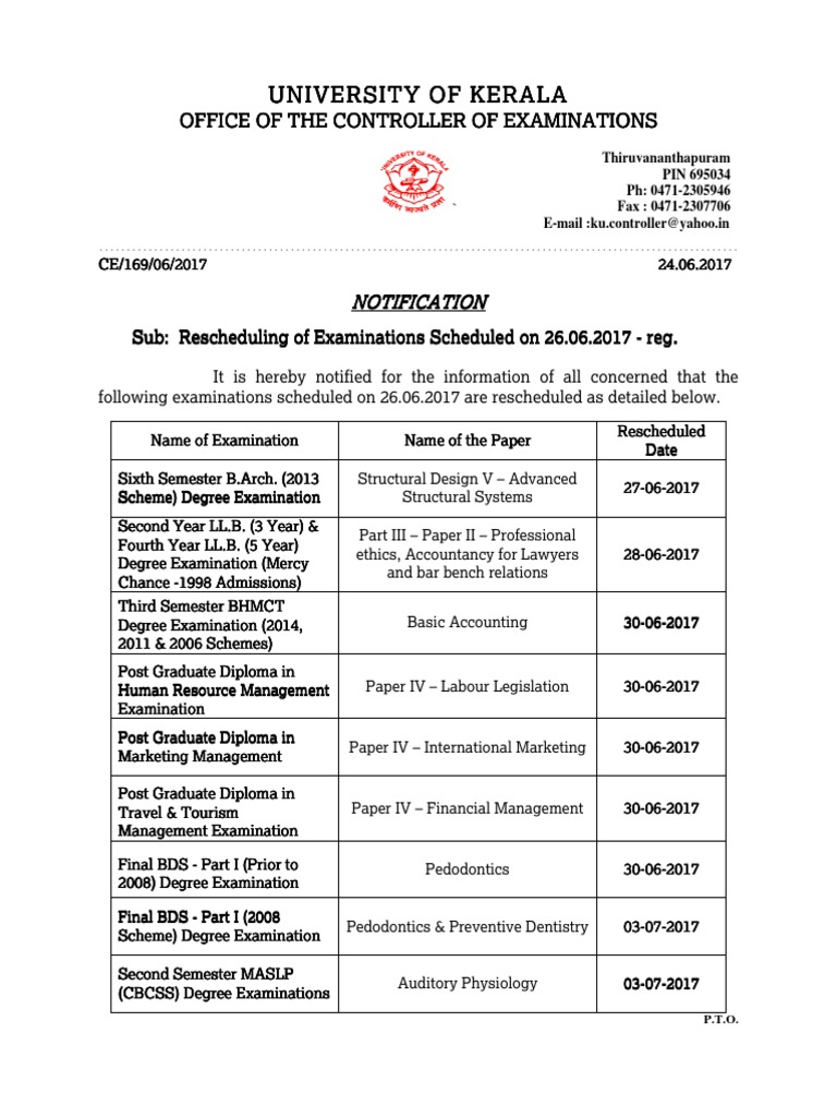 University of Kerala University of Kerala University of Kerala ...