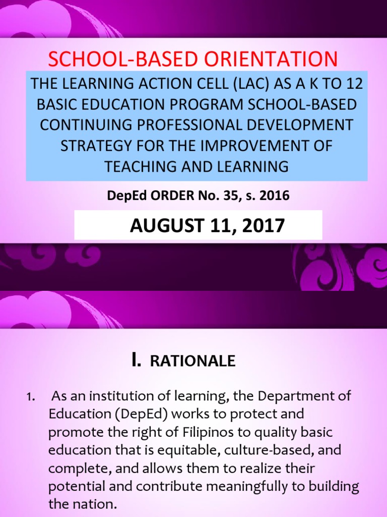 School-Based Orientation On Lac | PDF | Teachers | Curriculum
